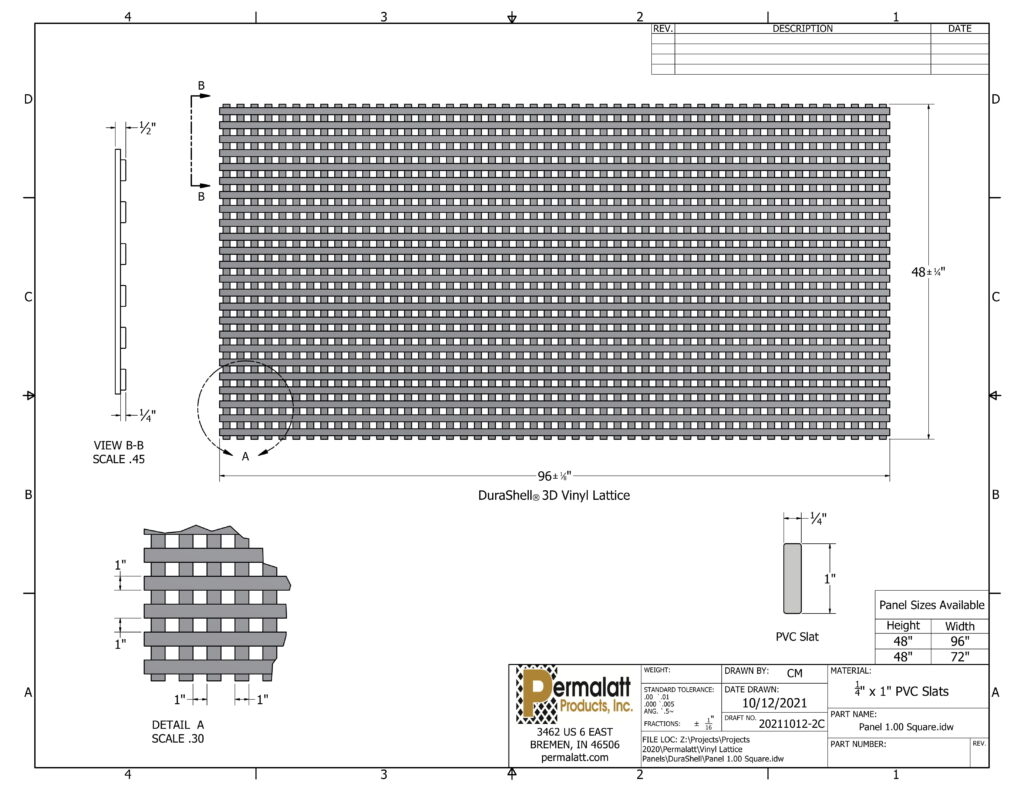 1" Square 1/2In. 3D Vinyl Lattice - DuraShell® - Traditional Diagonal ...